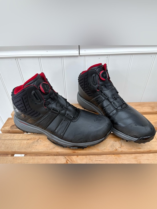 adidas | Shoes | Adidas Black Hightop Boots With Red Accents | Poshmark